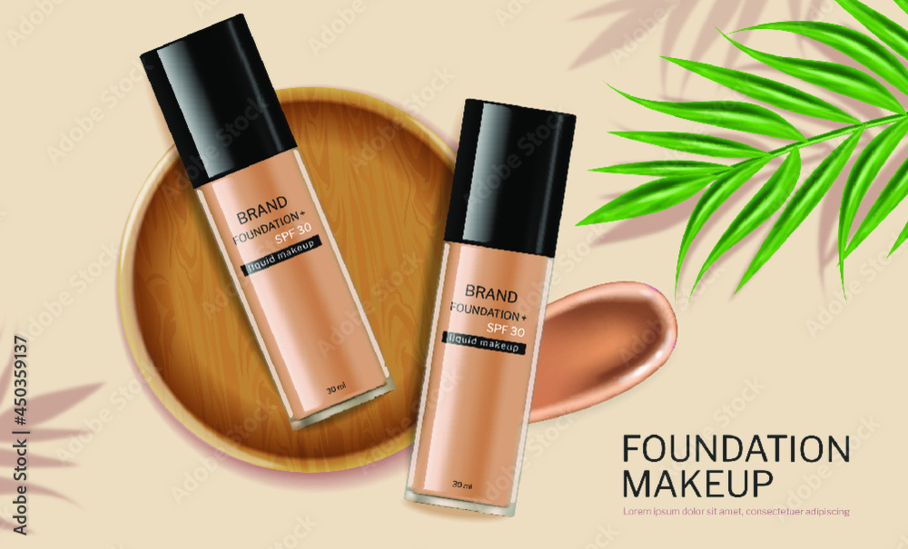 Foundation cosmetics vector realistic. Skin care bottles label design ...