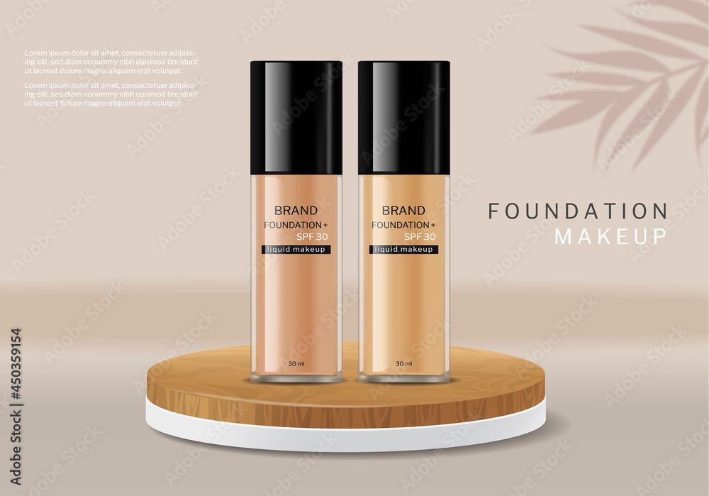 Foundation cosmetics vector realistic. Skin care bottles label design ...