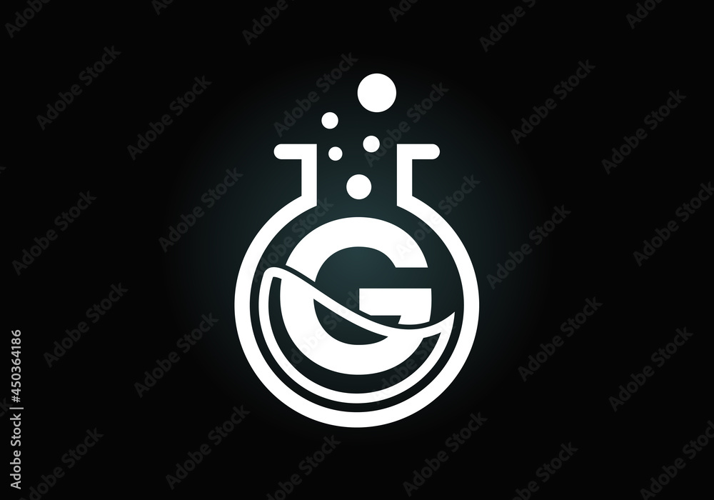 Initial G monogram alphabet with lab glass, chemical liquid, and ...