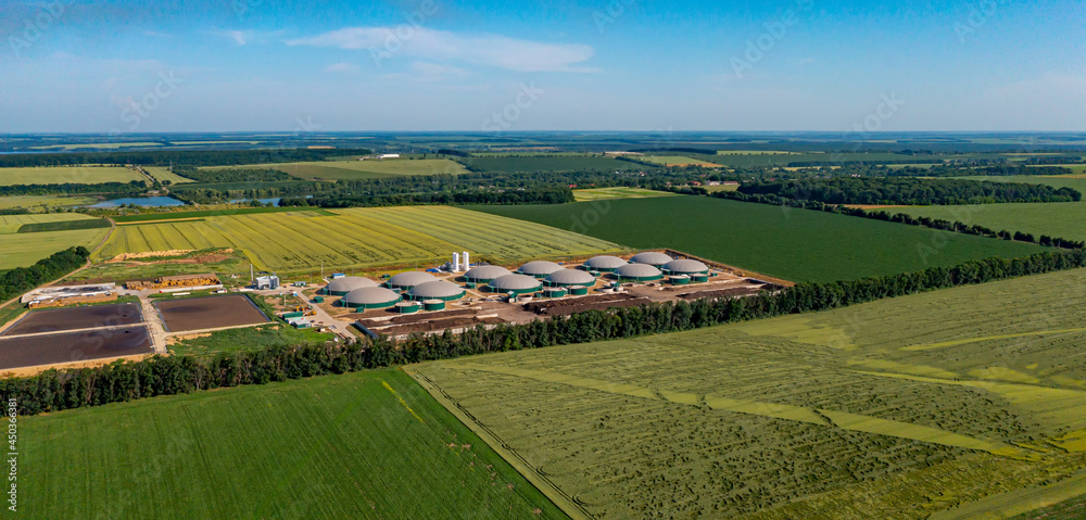 Biogas complex, view of storage tanks, energy production plant, view ...