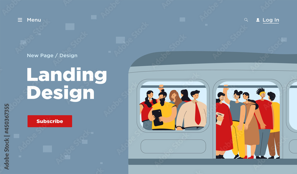 Commuting, transport and overpopulation concept. Crowd of passengers ...