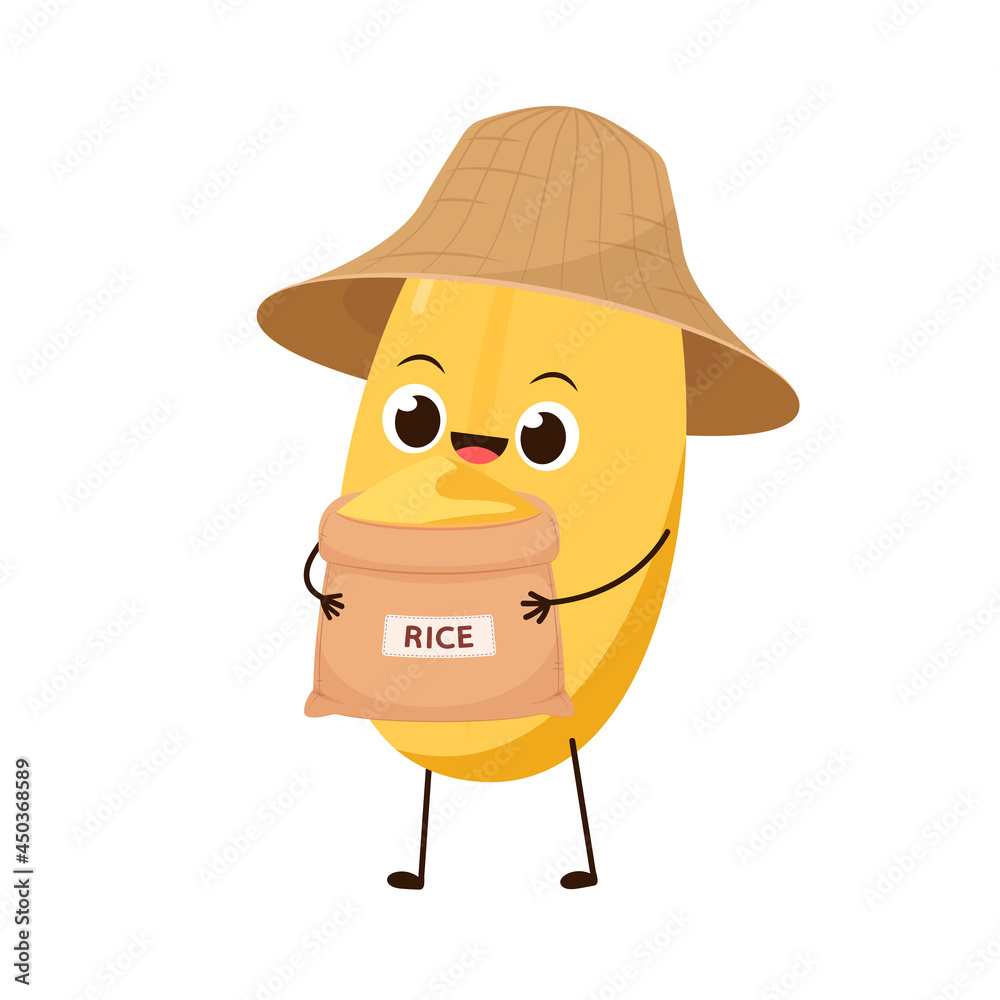 Rice character. rice vector on white background. rice seed. Rice sack ...