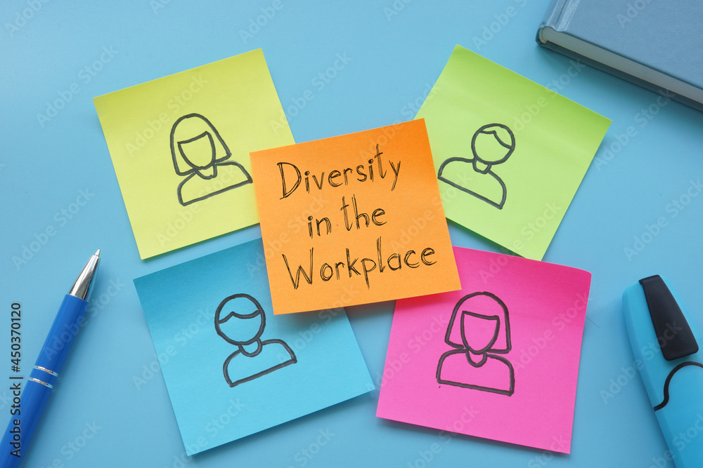 Diversity in the Workplace is shown on the business photo using the ...