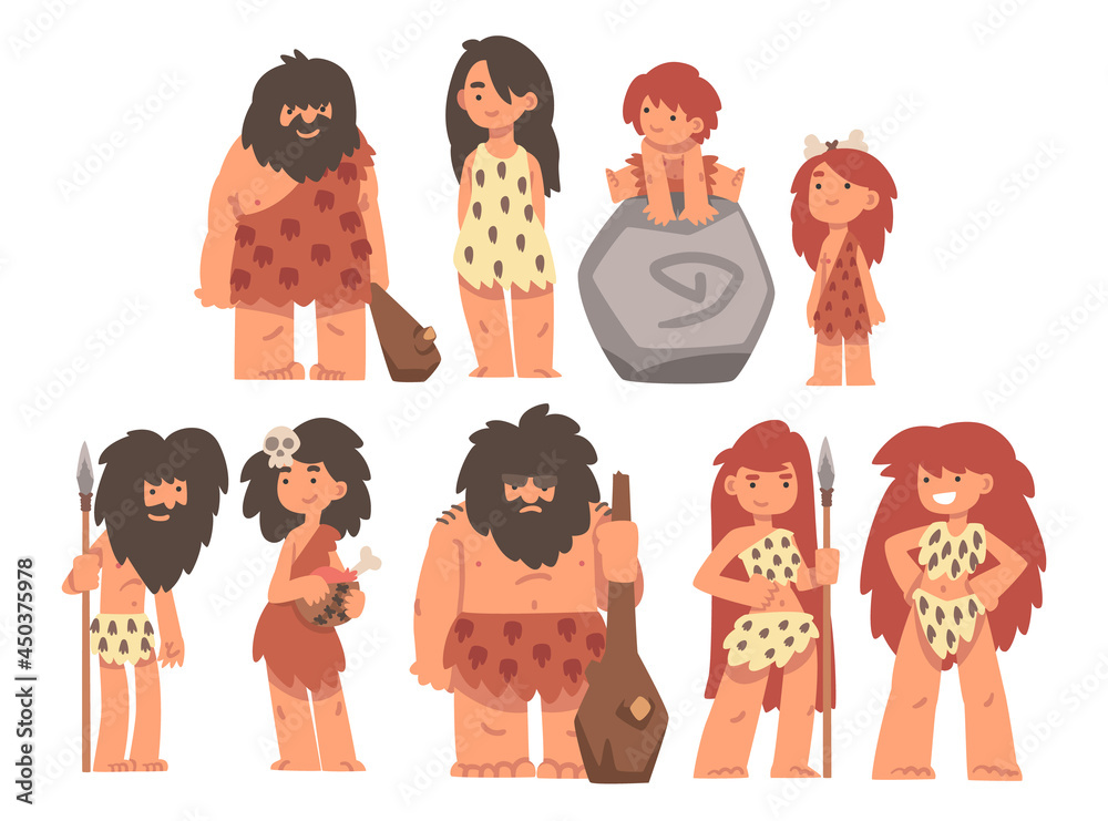 Primitive People Character from Stone Age Wearing Animal Skin Vector ...