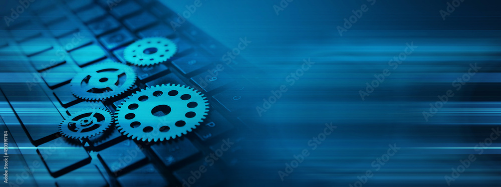 gears mechanism on the keyboard. mechanism operation Stock Illustration ...