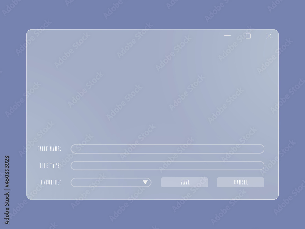 System file explorer window of translucent frosted glass. Files manager ...