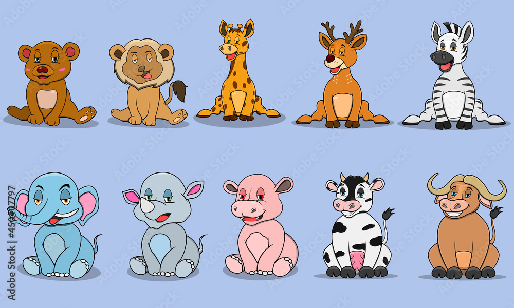 Ten Animals Character With Relax Expression And Smile , Colors ...