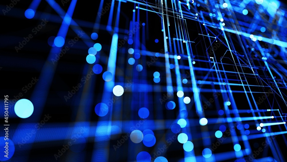 3d render. Glowing particles. Abstract background as technological ...