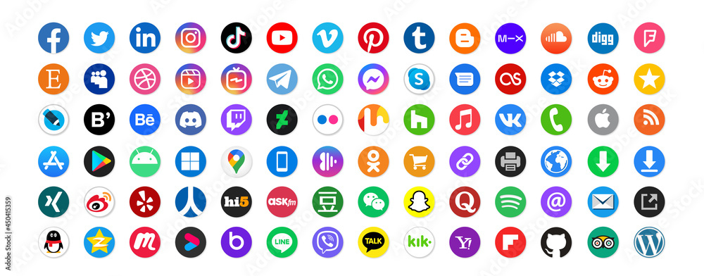 80 Round Social Media Icons - Vector set Stock Vector | Adobe Stock
