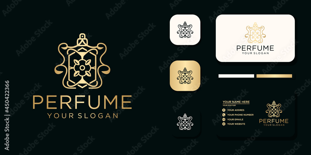Luxury perfume logo with bottle design and business card template ...