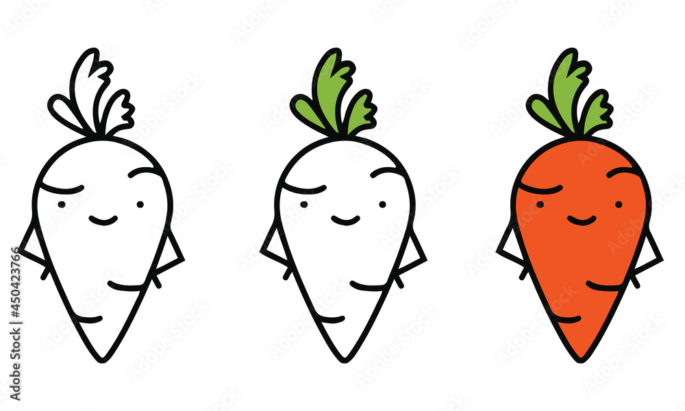 Cute Carrot Coloring Page With Outline, Coloring Book For Kids. Vector ...