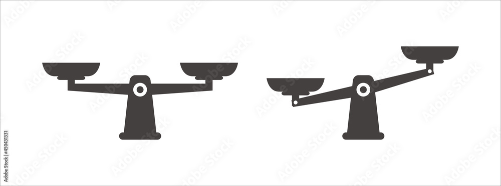 Scale of justice line icon vector set. Leaning on one side scale of ...