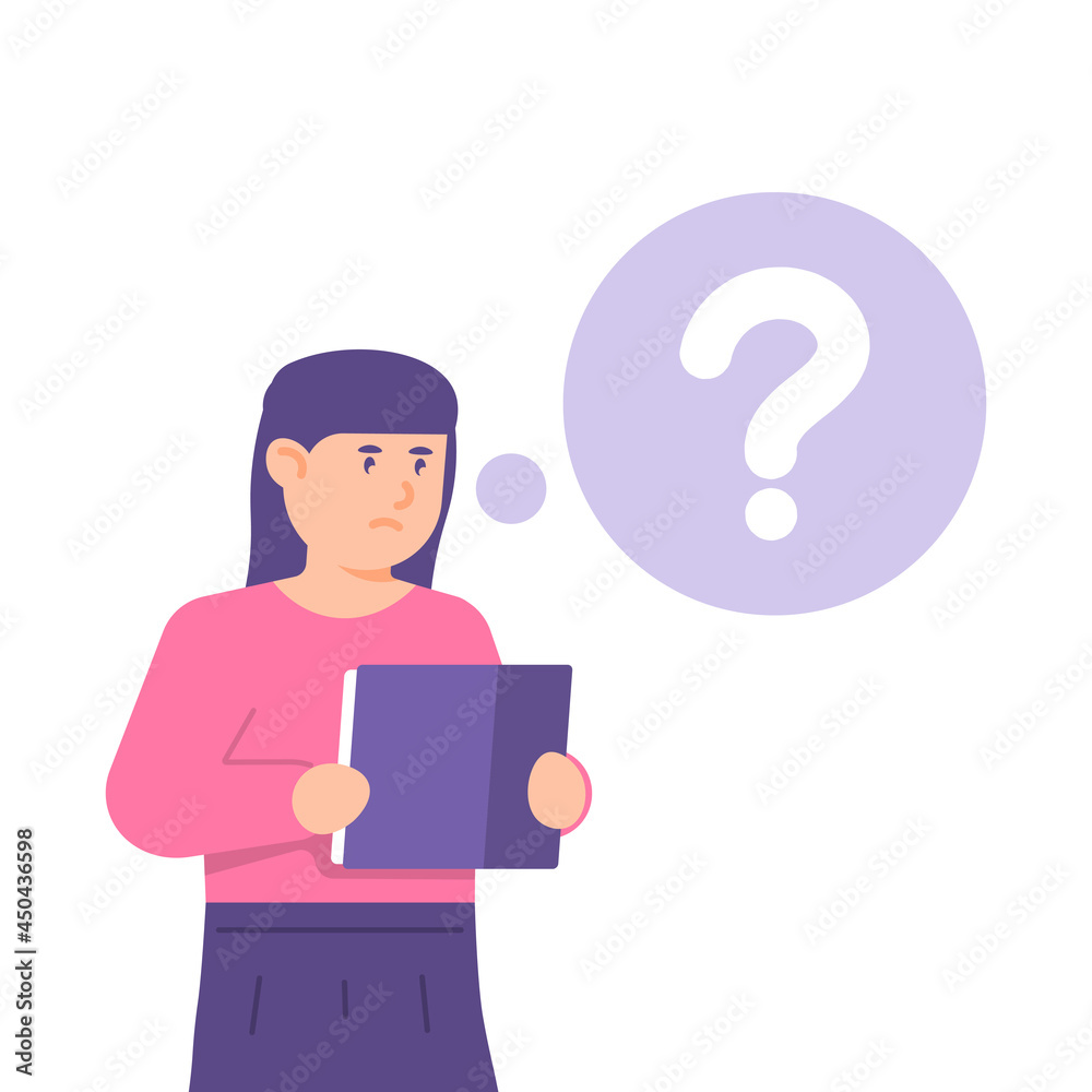 illustration of a girl studying or reading a book. hard to learn, don't ...