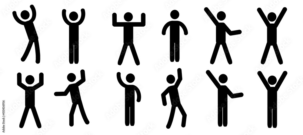 Various poses of a standing man. Human stickman figurine. Pictograms ...