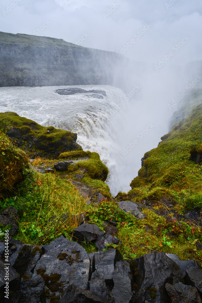 Famous Gullfoss waterfall, on the so-called Golden Circle, cascading ...