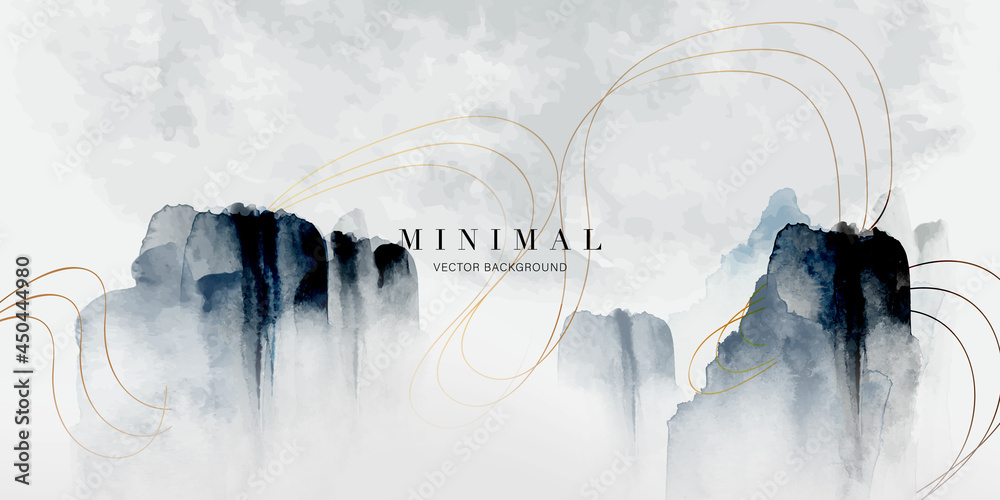 mountain and golden line arts background vector. Oriental Luxury ...