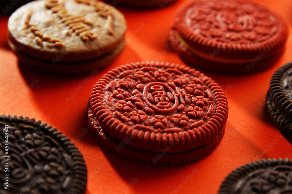Oreo chocolate, Oreo Red Velvet and Ovaltine Sandwich Cookies Stock ...