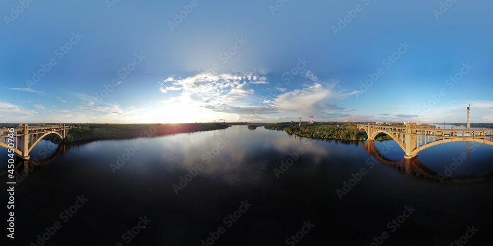 360 panorama Preobrazhensky Bridge and Dnieper River in structure of ...