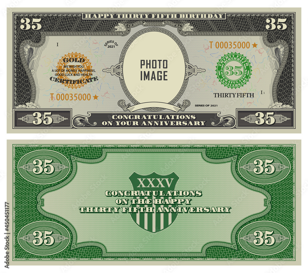 Vetor de 35th anniversary or birthday. Sample of the reverse and ...