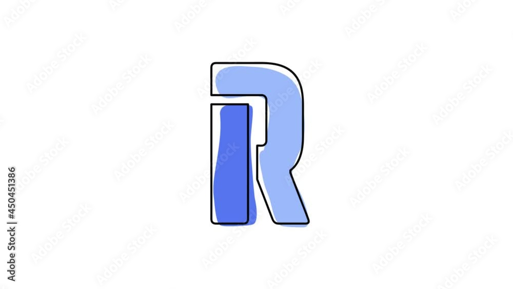 Letter R. 4K video. Blue font animated isolated on clear white ...