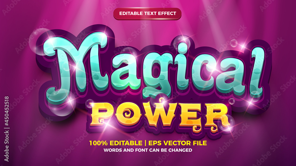 Editable text effect - magical power cartoon style 3d template Stock ...