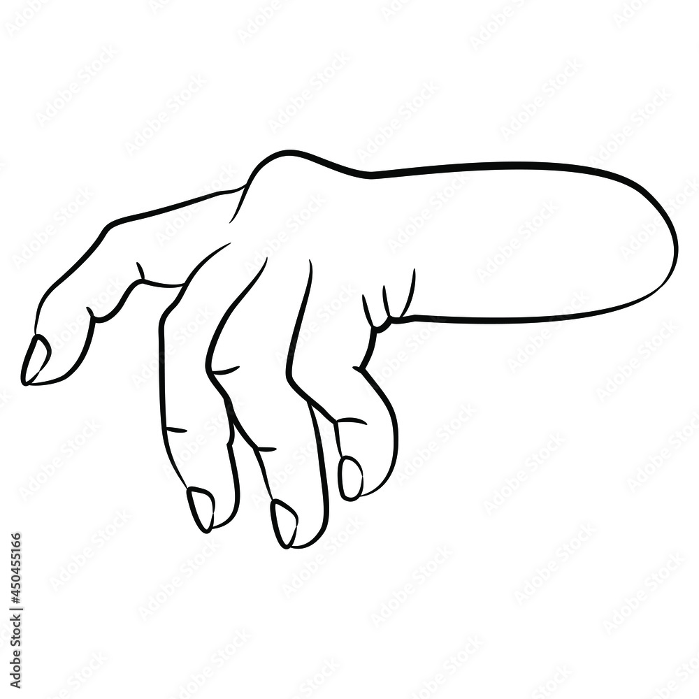 Human hand with bent fingers. Pointing index finger. Holding gesture ...
