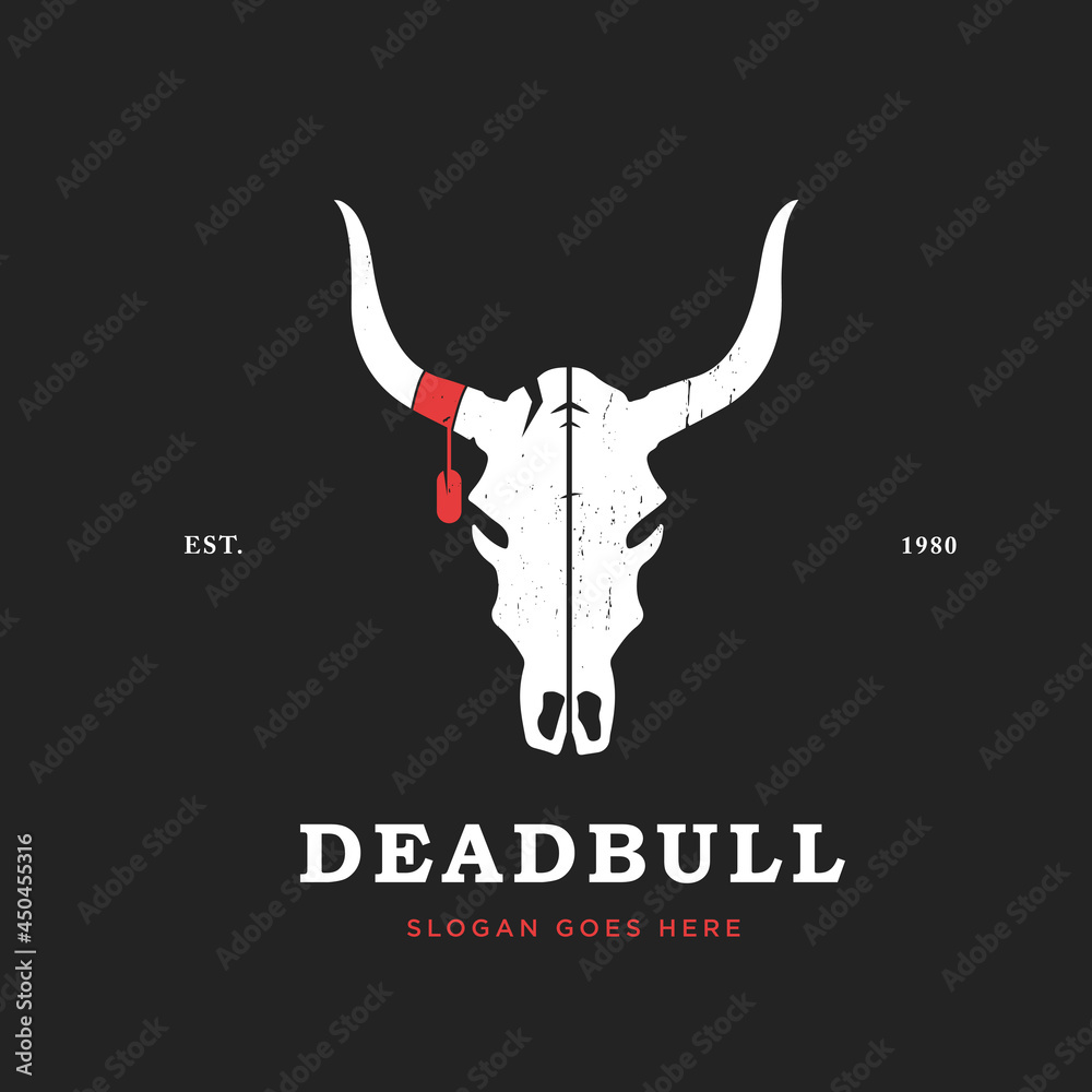 Bull skull logo design template. Vintage style bull head logo for ...