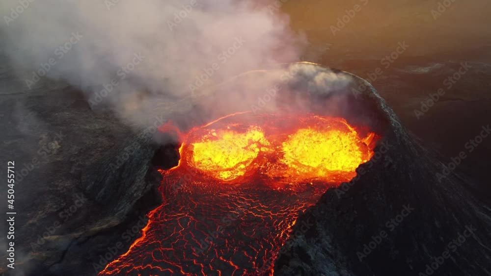 Close look on volcano. Incredible aerial of the dramatic volcanic ...