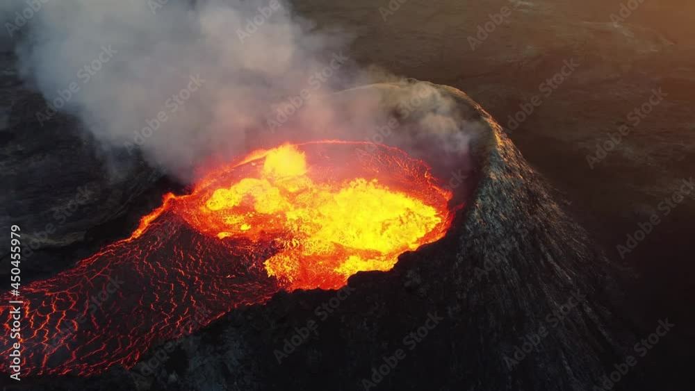Close look on volcano. Incredible aerial of the dramatic volcanic ...