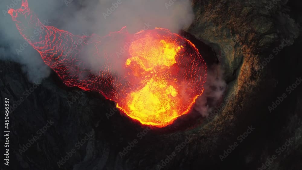 Close look on volcano. Incredible aerial of the dramatic volcanic ...