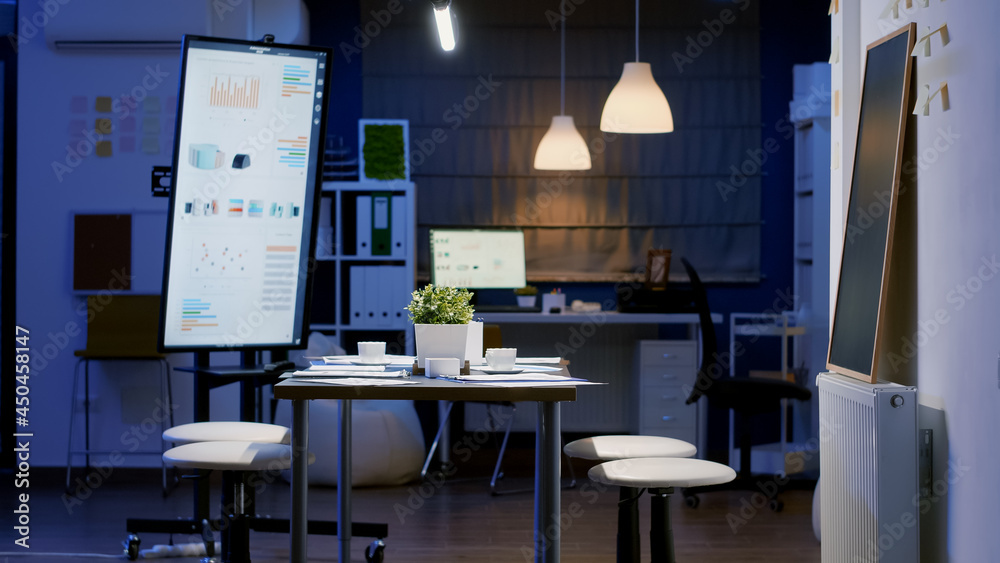 Interior of professional empty start-up business office meeting room ...