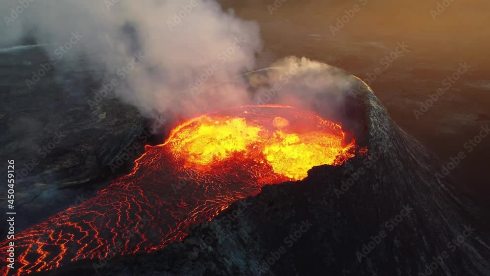 Close look on volcano. Incredible aerial of the dramatic volcanic ...