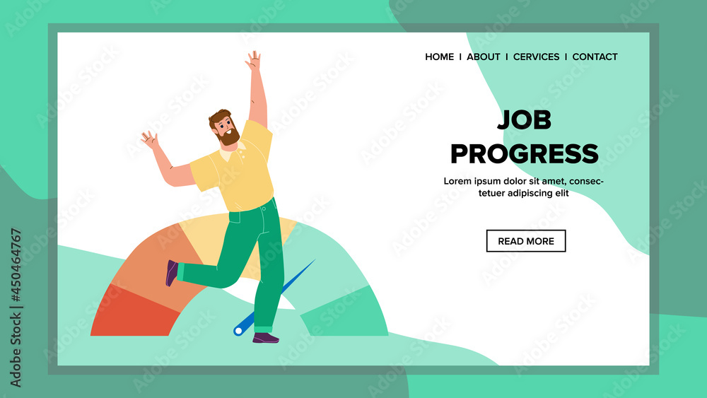 Job Progress And Excellent Goal Achievement Vector. Happy Businessman ...