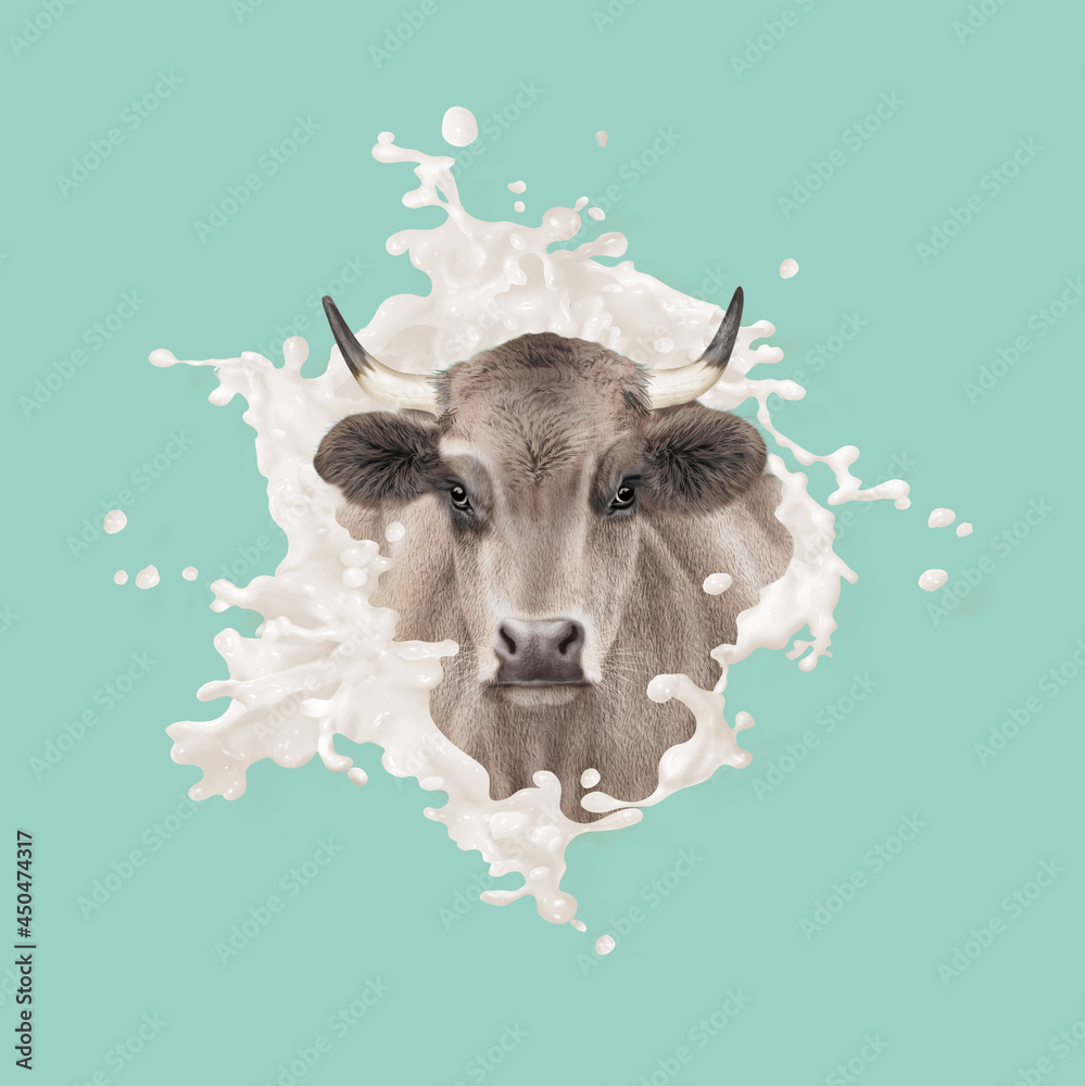 ภาพประกอบสต็อก vache laitière, animal, tête de vache, veau, entouré du ...