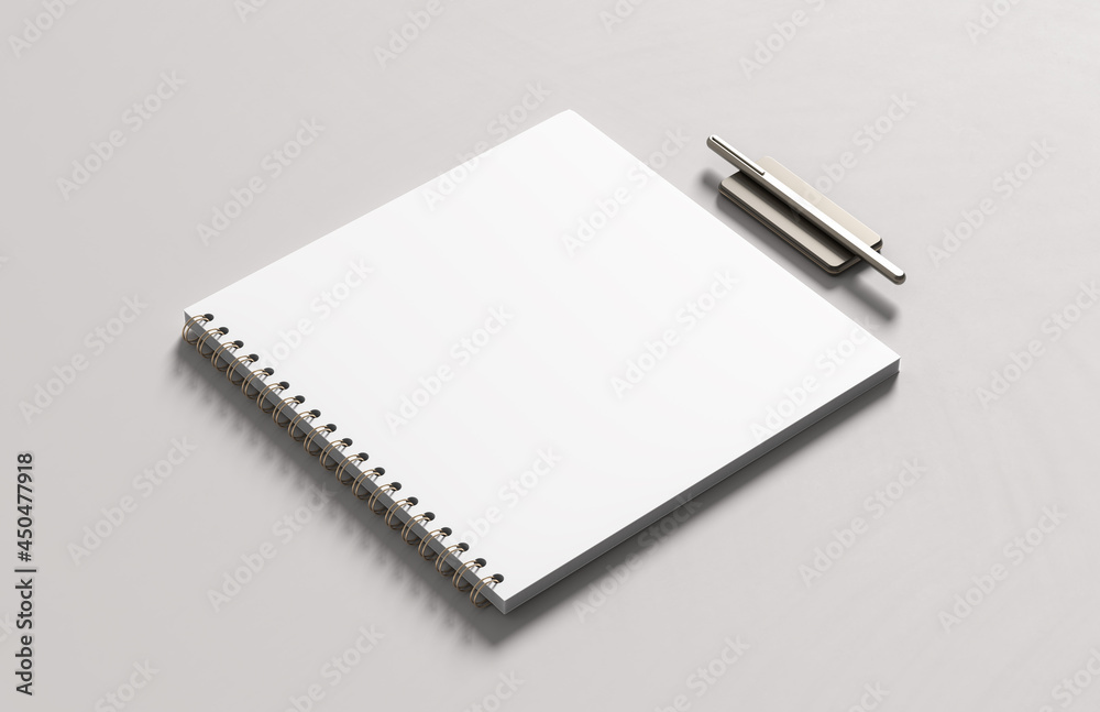 Realistic spiral binder square notebook mock up isolated on white ...