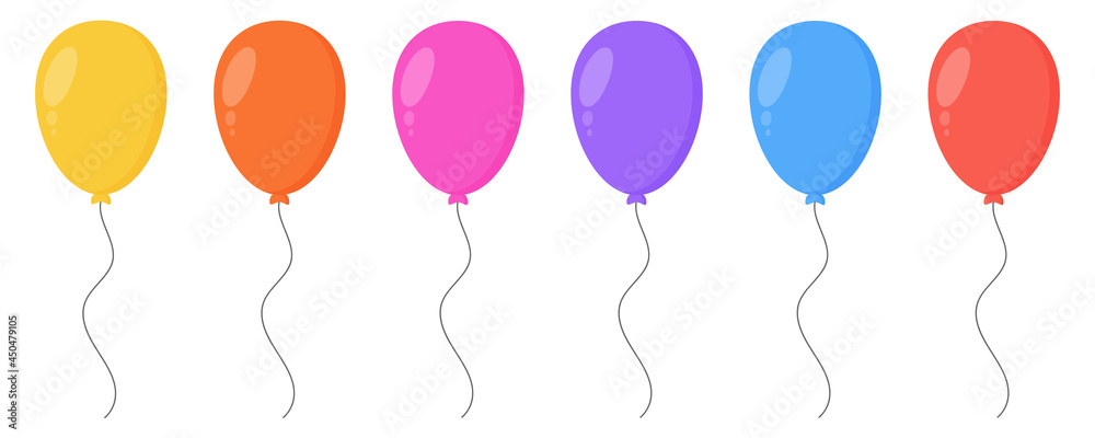 Set of cartoon balloons in differents colors. Design for birthday and ...