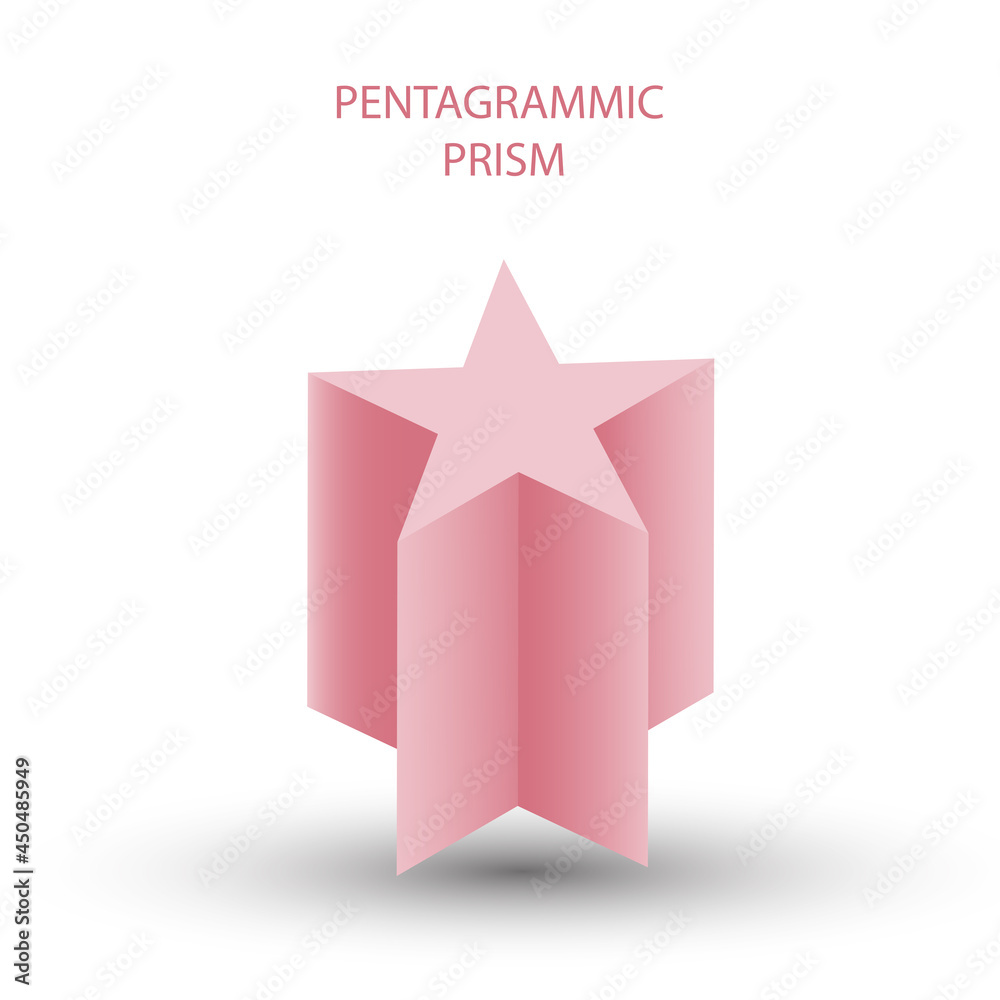 Vector pink pentagrammic prism with gradients and shadow for game, icon ...