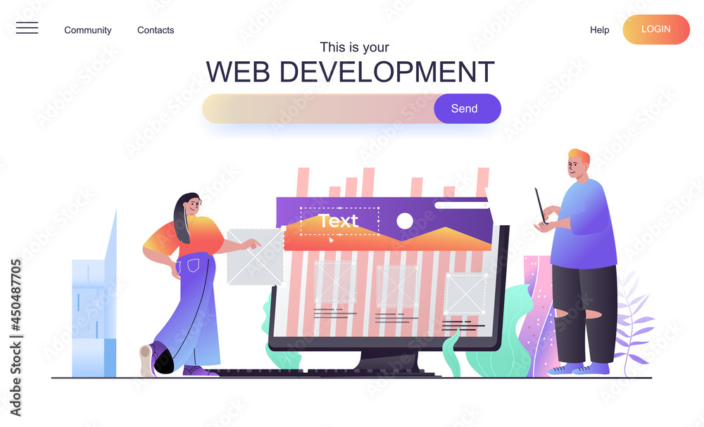Web development concept for landing page. Man and woman developers ...
