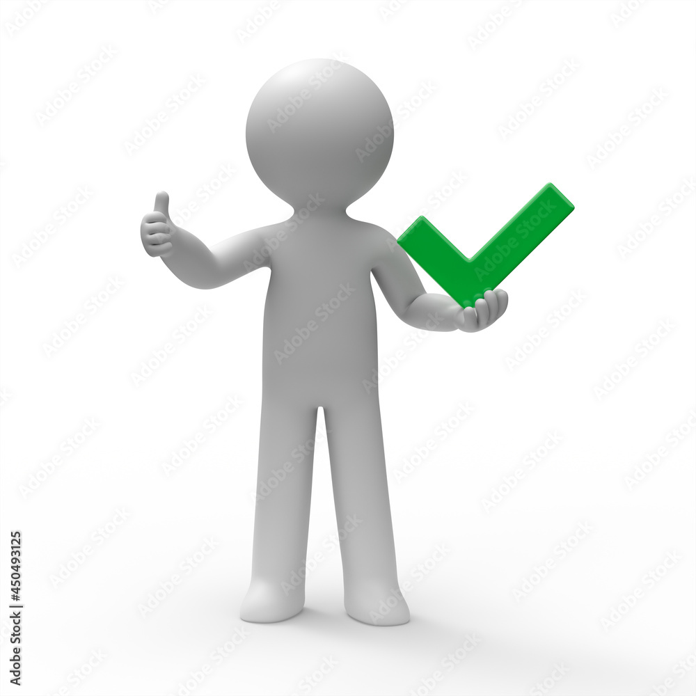 3d man with green check mark Stock Illustration | Adobe Stock