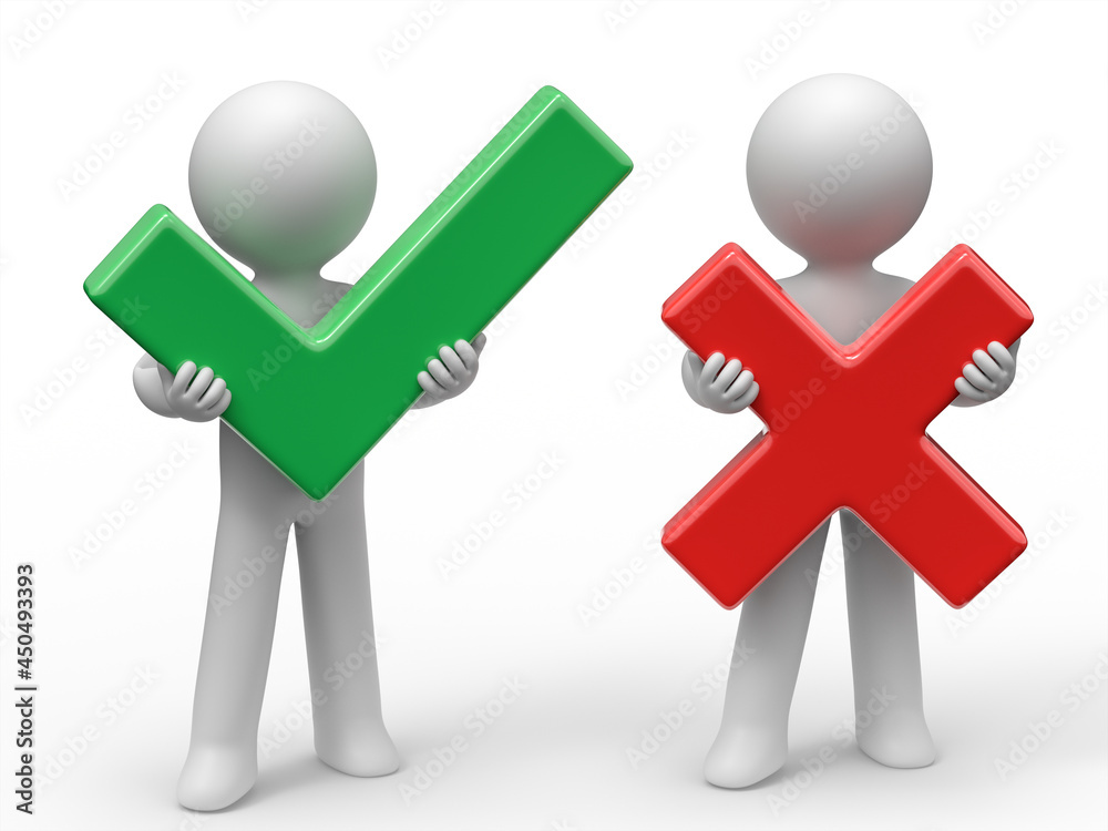 3d people holding a check mark and a cross sign. Stock Illustration ...