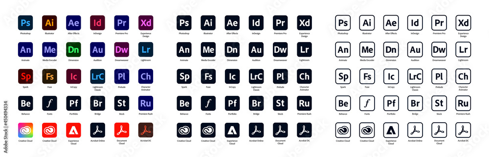 Adobe Creative Cloud procucts icon set vector: Photoshop, Illustrator ...