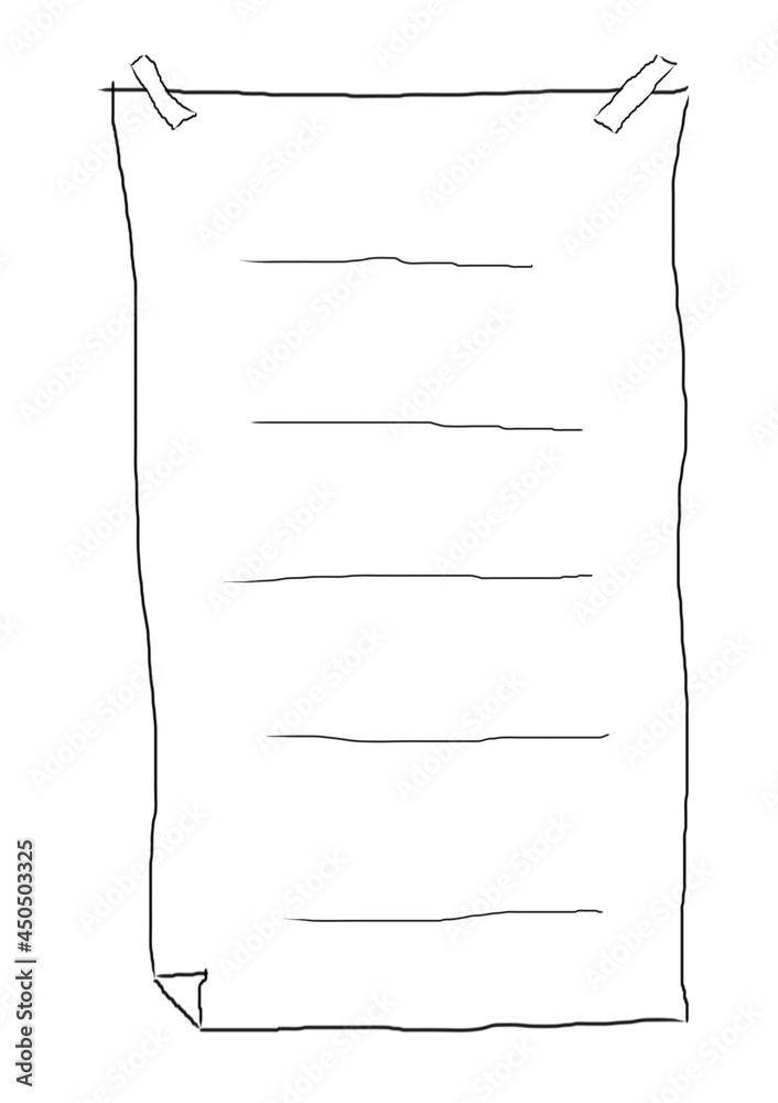 Handzettel für Notizen. Notizzettel in schwarz weiß. Zeichnung mit ...