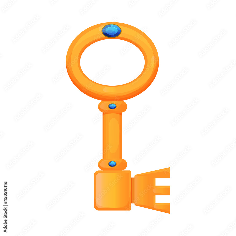 Golden key, ancient castle tool in cartoon style isolated on white ...