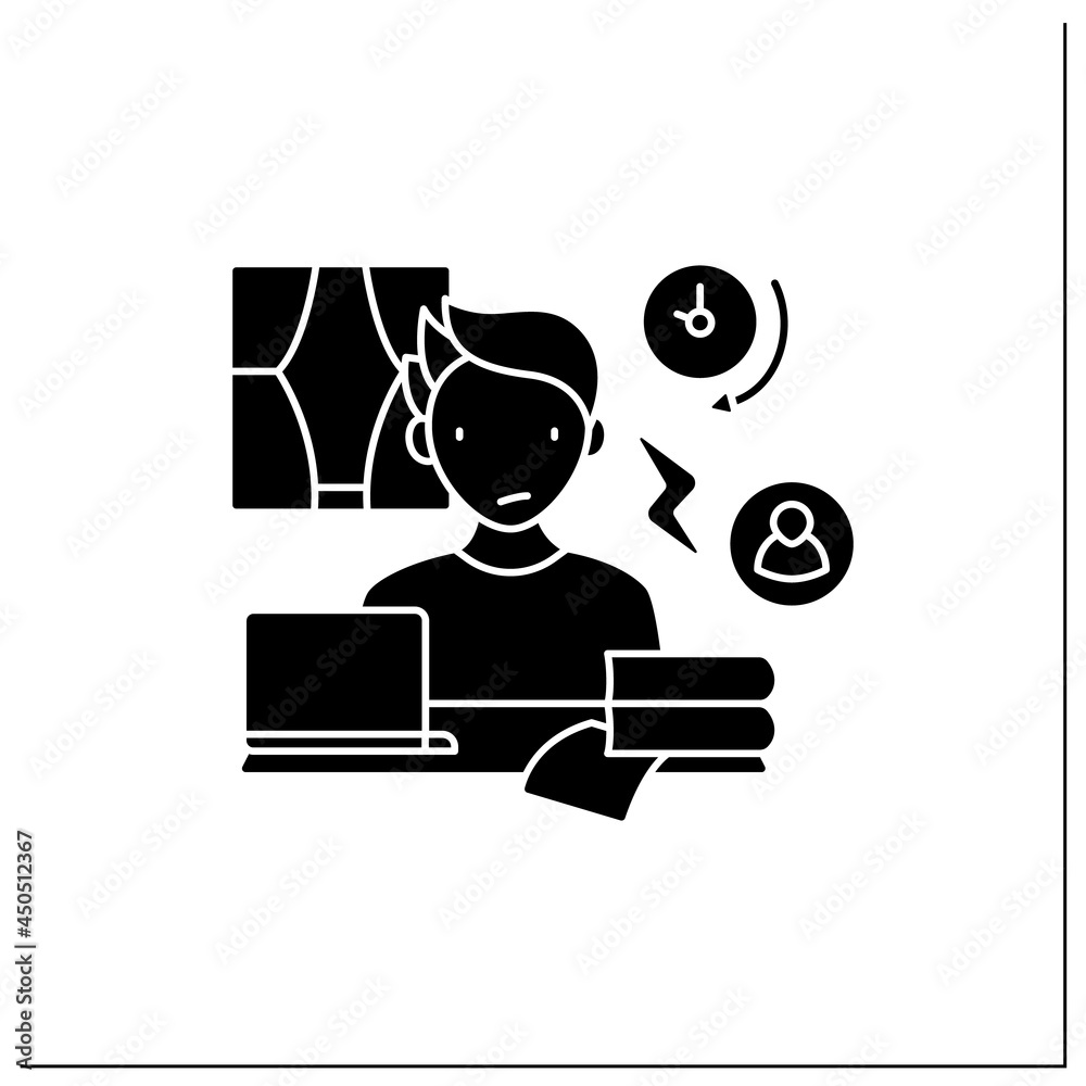 Remote work glyph icon. Conflict unaddressed longer. Stressful ...