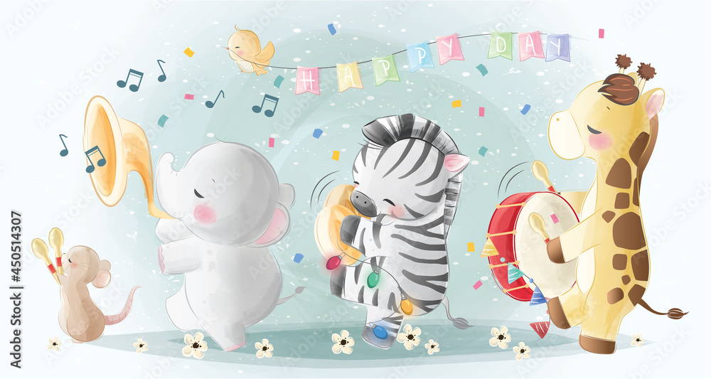 Cute Safari Animals Parade 2 Stock Vector | Adobe Stock