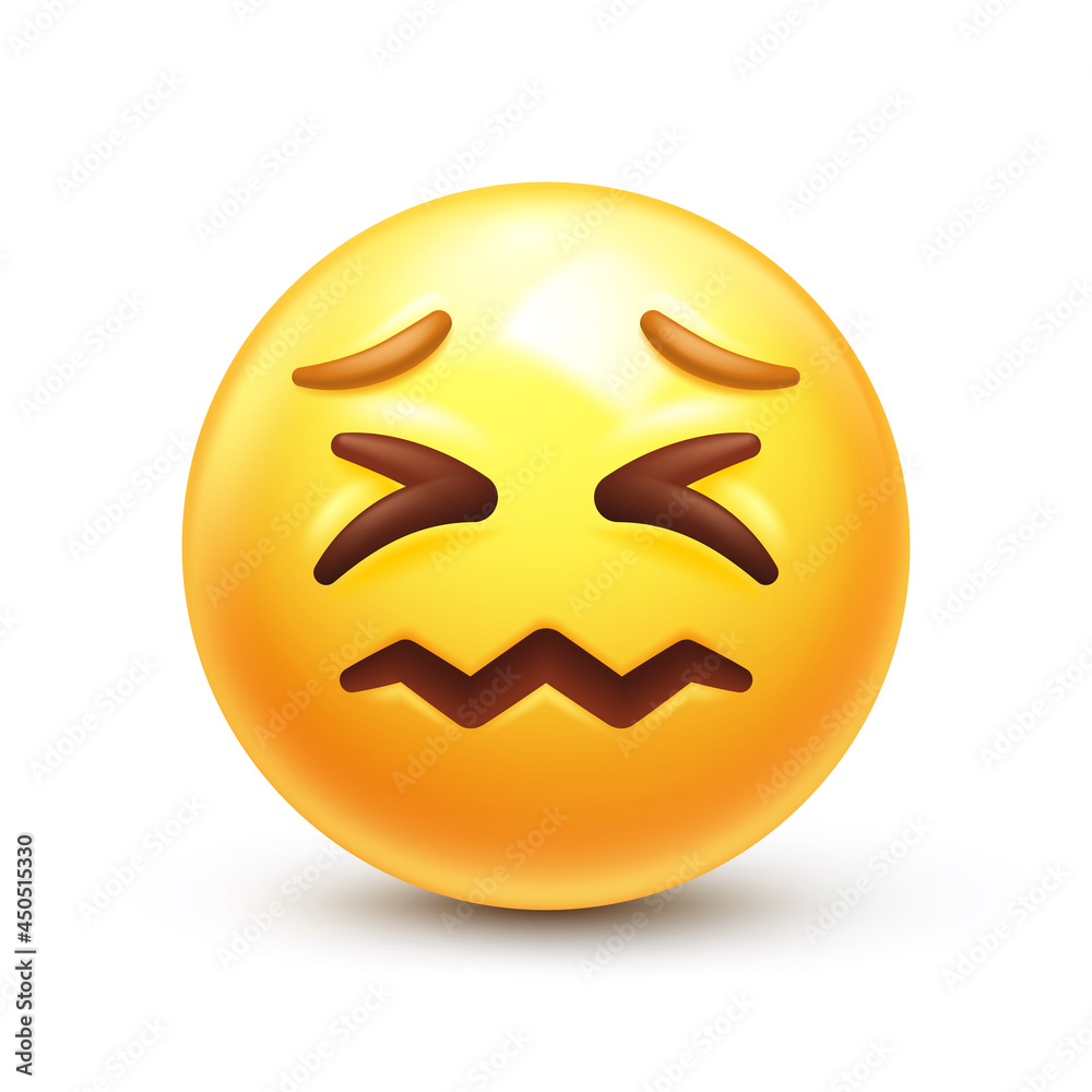 Confounded emoji. Confused emoticon with jagged mouth 3D stylized ...