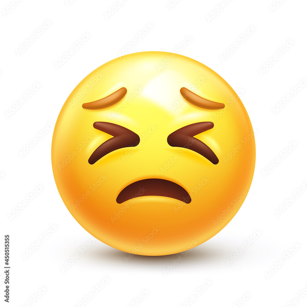 Persevering emoji. Helpless face with scrunched eyes 3D stylized vector ...