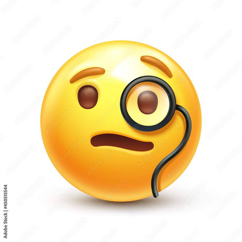 Intelligent emoji. Smug emoticon with Monocle and raised eyebrow 3D ...