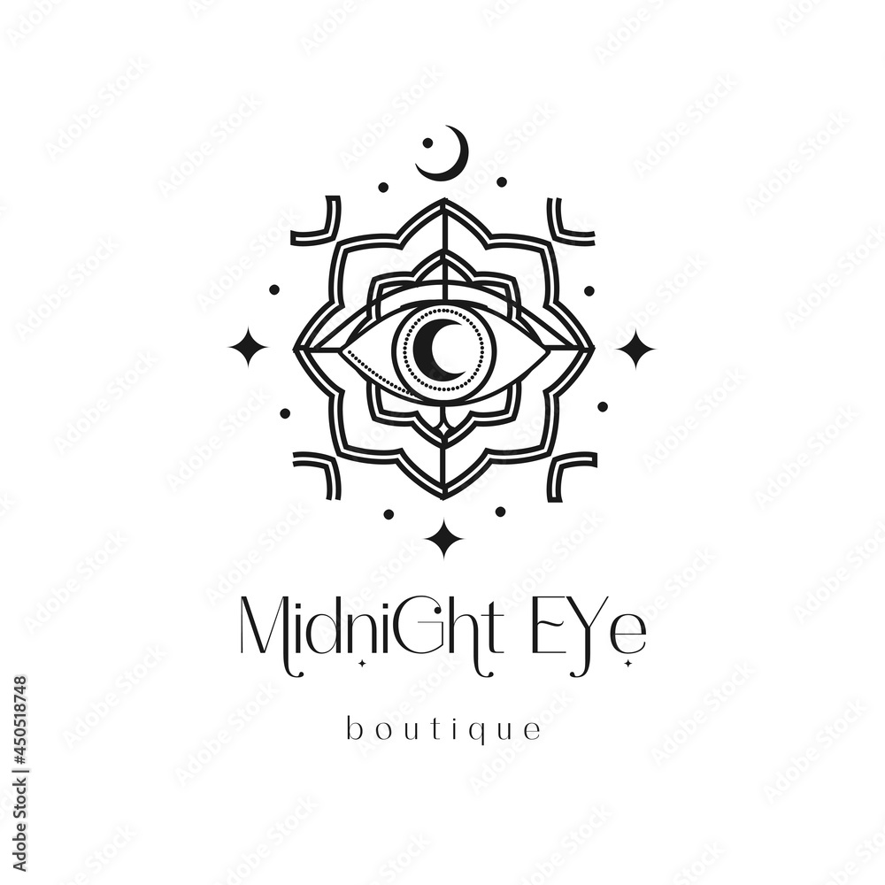 Mystic Eye Logo Design. Magical shine crescent Stock Vector | Adobe Stock
