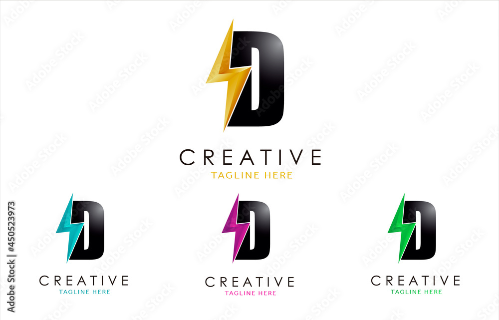 Letter D Lightning Bolt Logo Set Concept. 3d Electrical Logo Design ...
